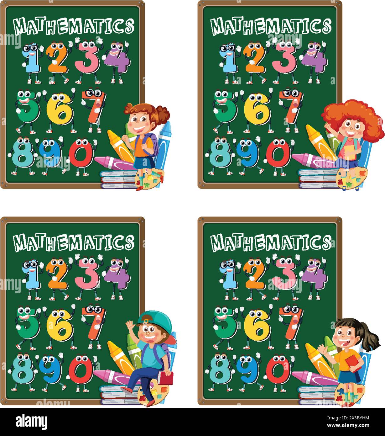Colorful educational boards with children and numbers Stock Vector ...