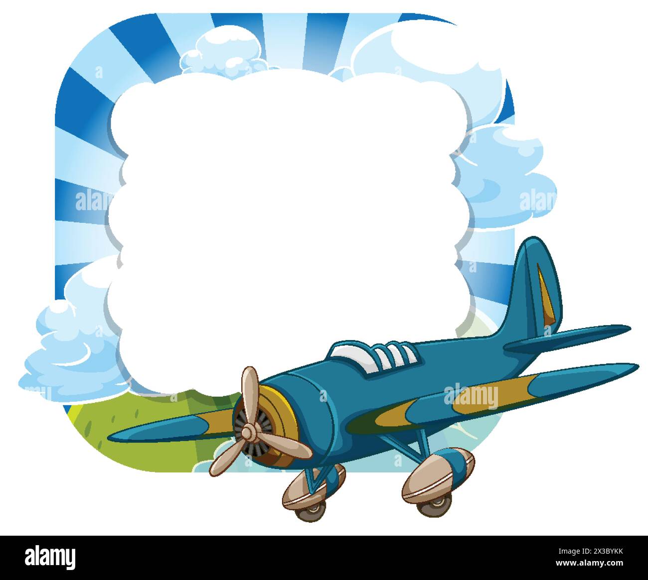Cartoon airplane flying with a cloud frame background Stock Vector ...