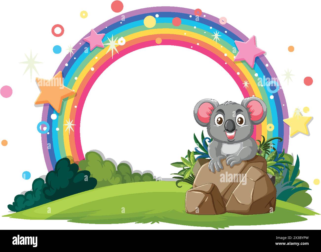A happy koala sitting on a rock under a rainbow Stock Vector Image ...