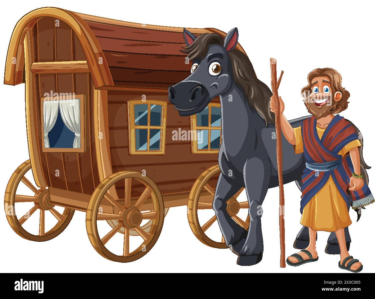 Cartoon of a traveler with his horse-drawn wagon Stock Vector Image ...