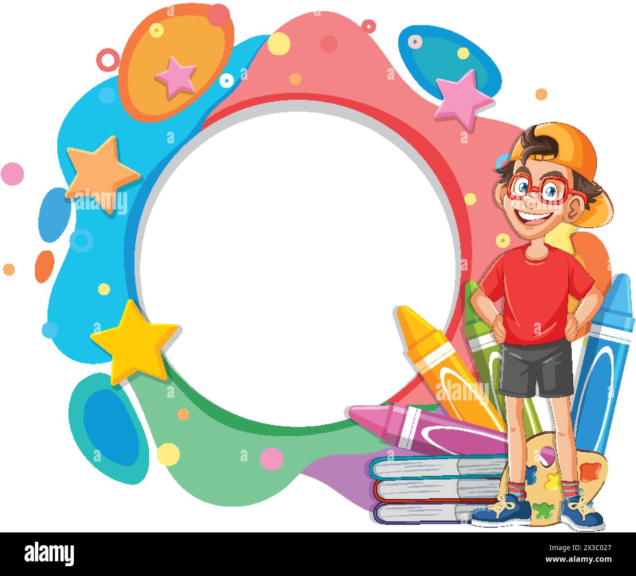 Cheerful student with books and creative frame Stock Vector Image & Art ...