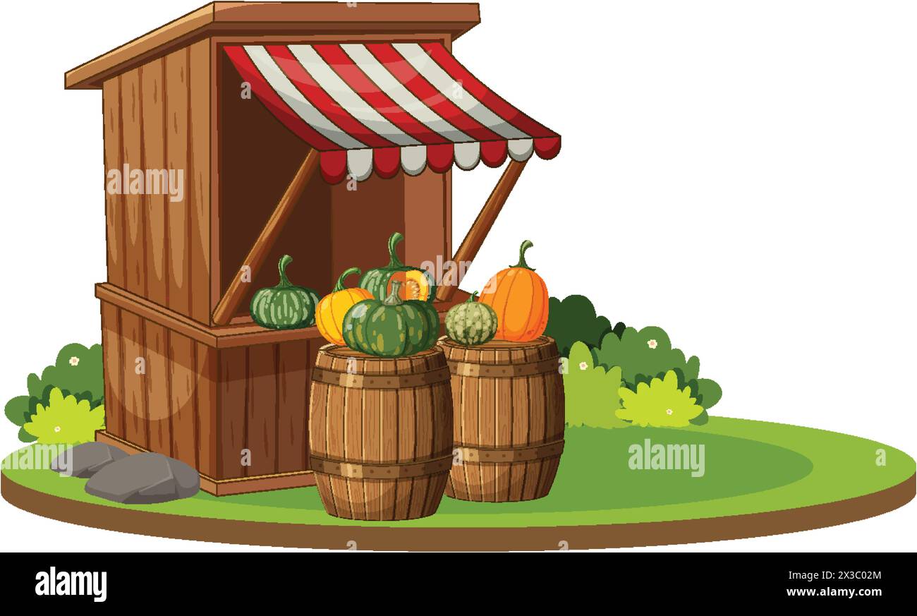 Vector illustration of a small pumpkin market stand Stock Vector Image ...