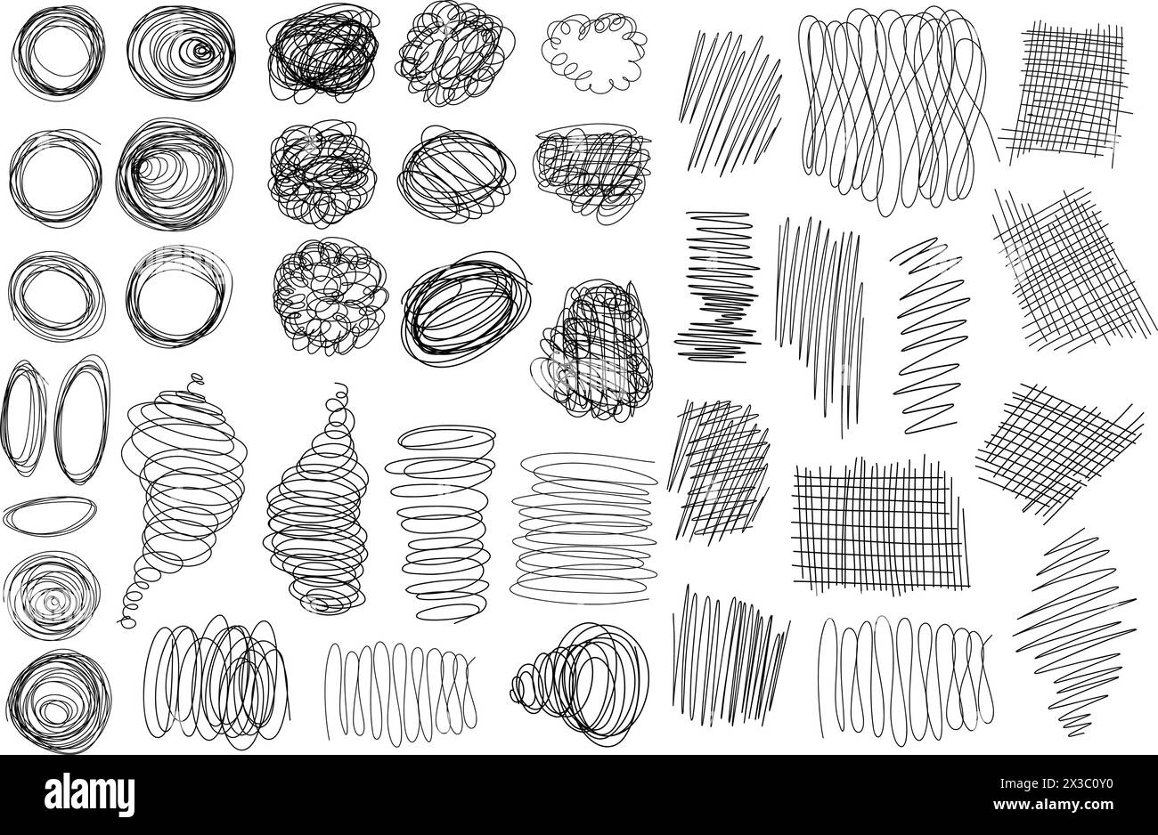 Set doodles. Grunge scrawls, scribbles, underlines and circles, spiral ...