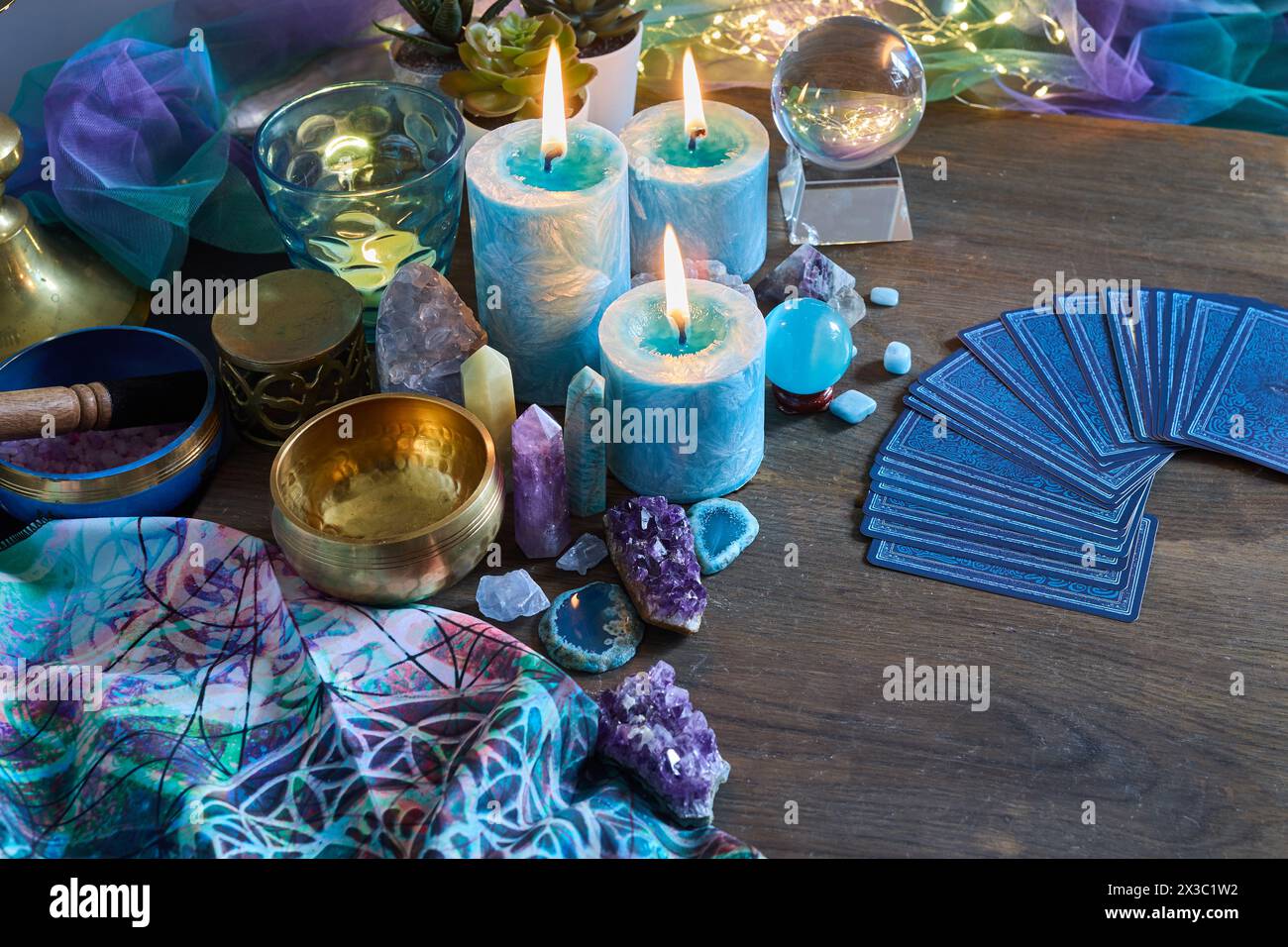 Mystical Still Life with Tarot and Crystals Stock Photo - Alamy