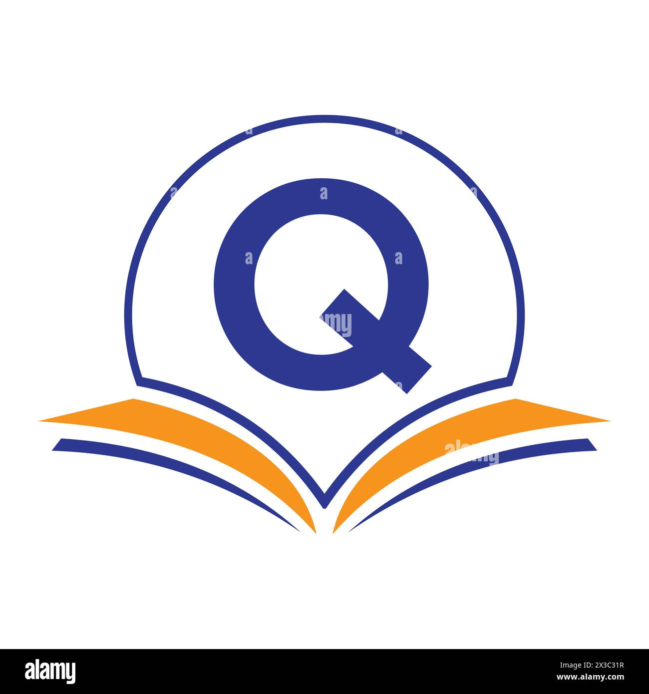 Monogram Education Logo On Letter Q Concept With Open Book Icon Stock ...