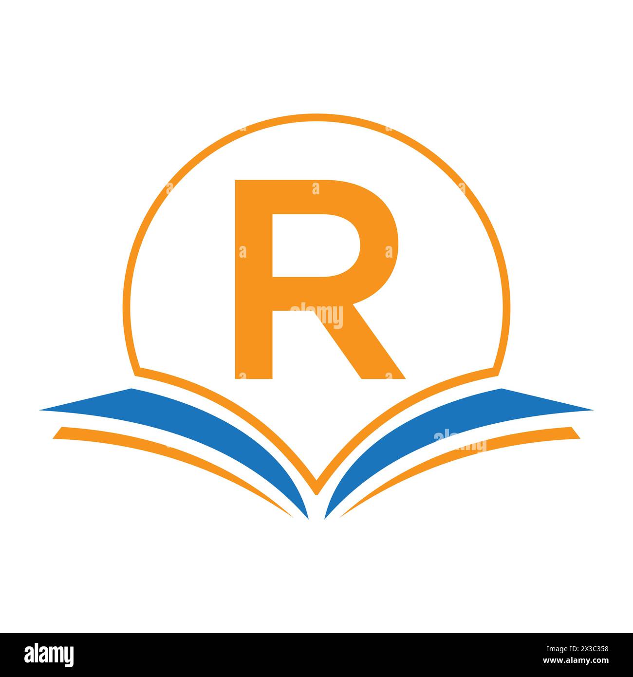 Monogram Education Logo On Letter R Concept With Open Book Icon Stock ...