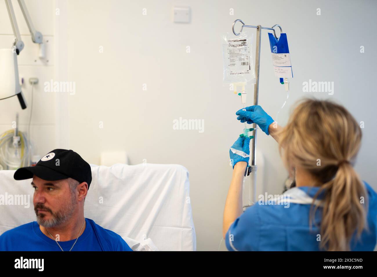 Patient Steve Young is administered infusion by nurse Eleanor Ferguson ...