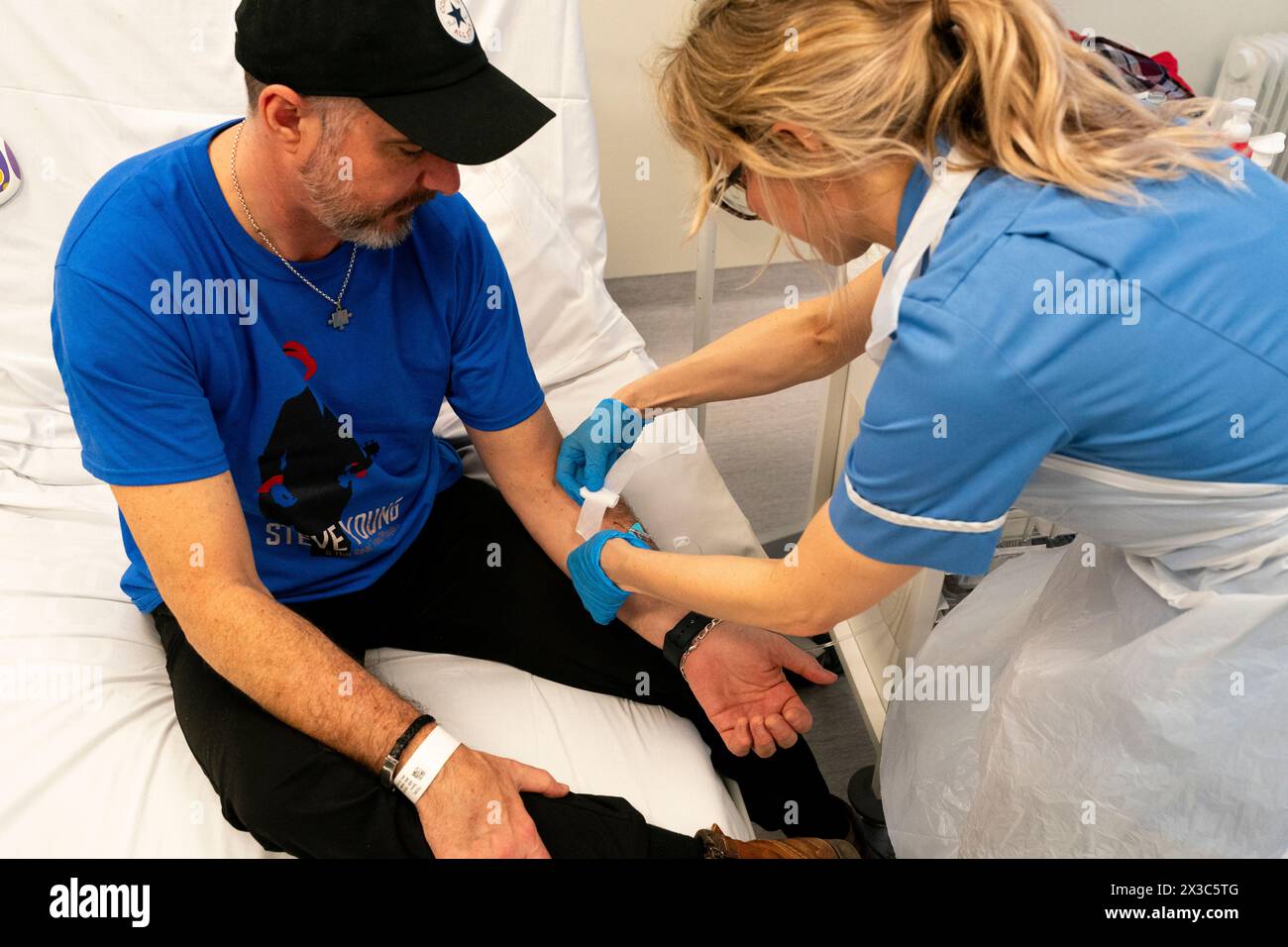 Nurse Eleanor Ferguson after administering infusion to patient Steve ...