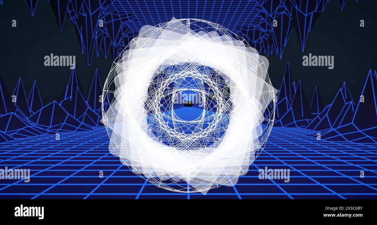 Image of multiple white geometric shapes spinning on seamless loop with ...