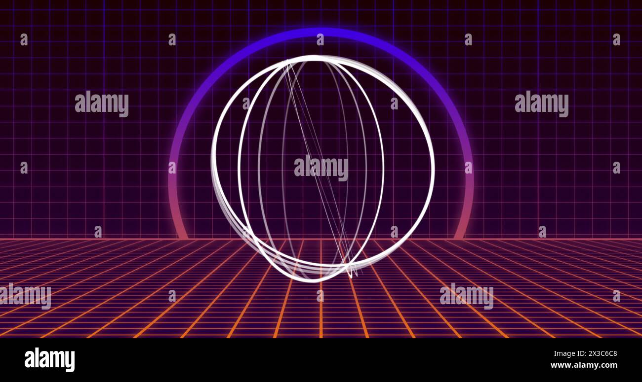 Image of multiple white circles spinning on seamless loop with pink to ...