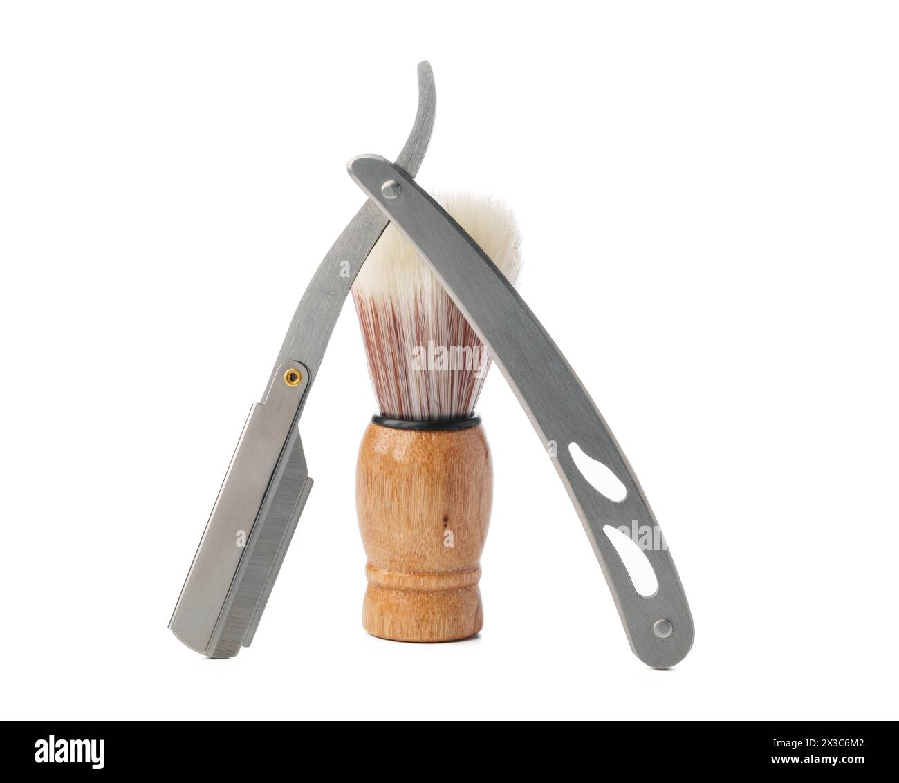 Vintage shaving razor and tools isolated on white Stock Photo - Alamy