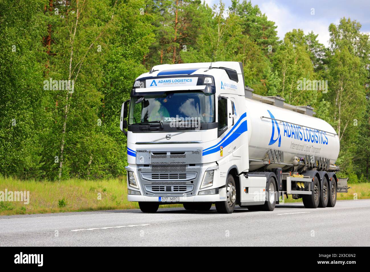 White blue Volvo FH 420 semi tanker truck Adams Logistics transports ...