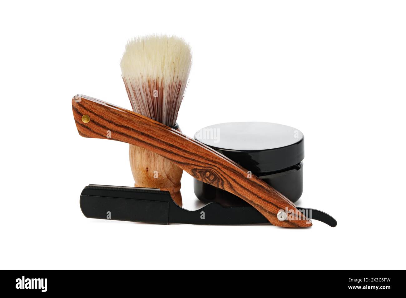 Vintage shaving razor and tools isolated on white Stock Photo - Alamy