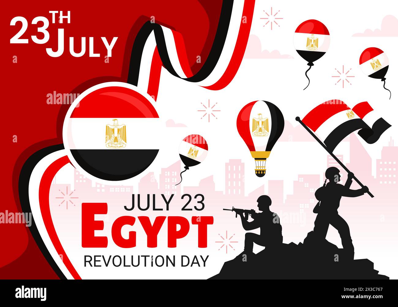 Happy Egypt Revolution Day Vector Illustration on July 23 with Waving ...