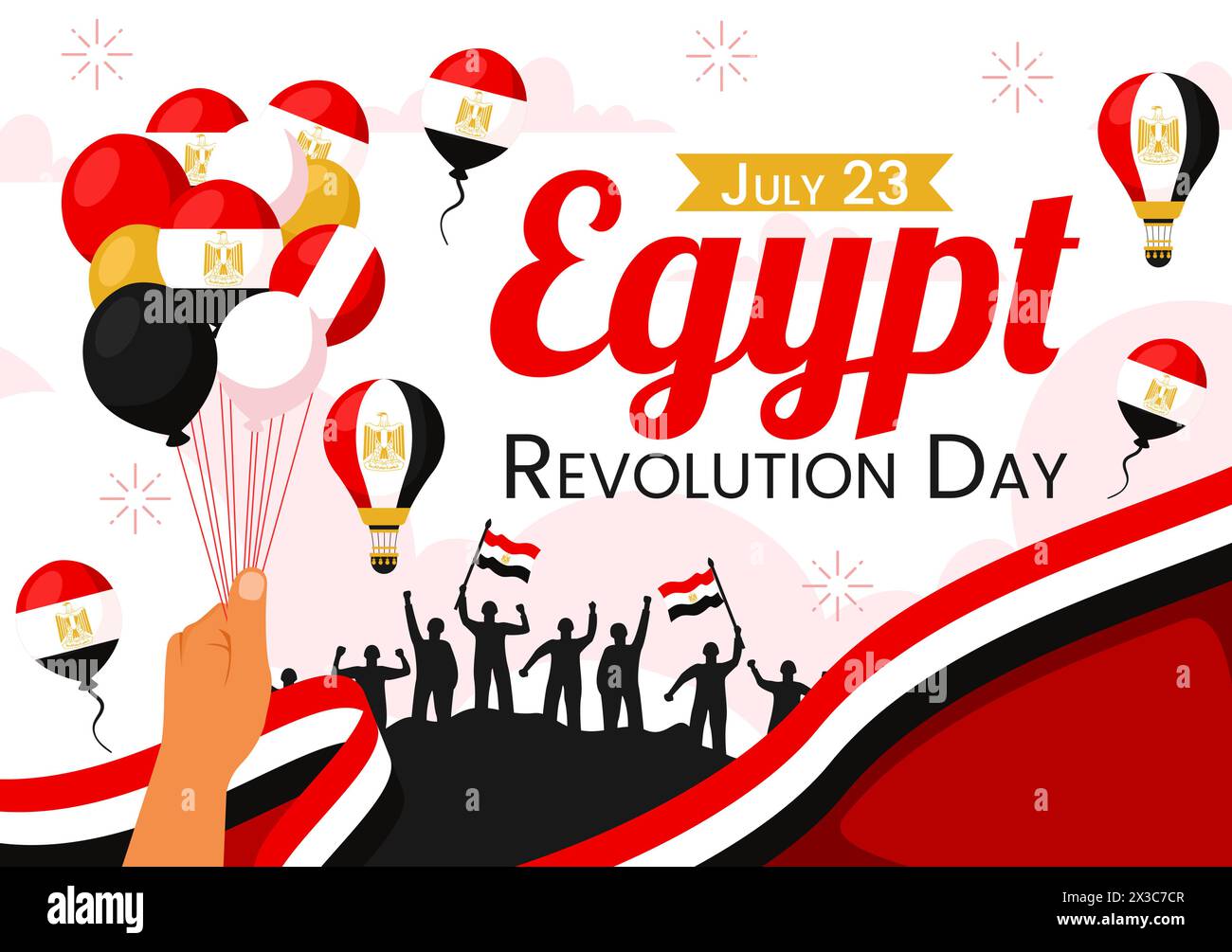 Happy Egypt Revolution Day Vector Illustration on July 23 with Waving ...