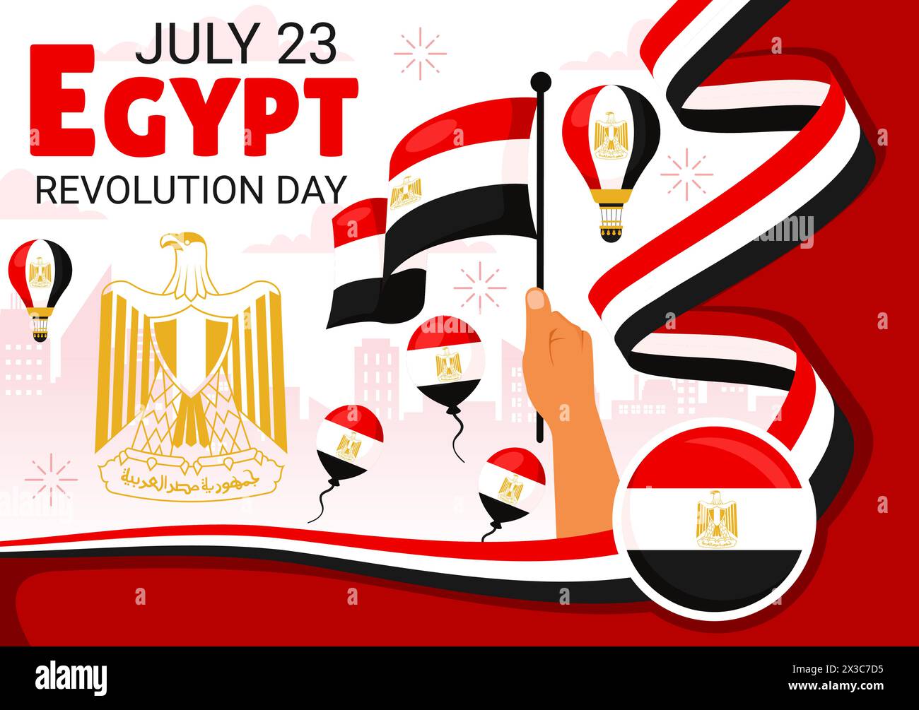 Happy Egypt Revolution Day Vector Illustration on July 23 with Waving ...