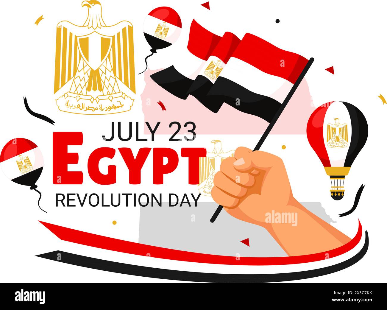 Happy Egypt Revolution Day Vector Illustration on July 23 with Waving ...