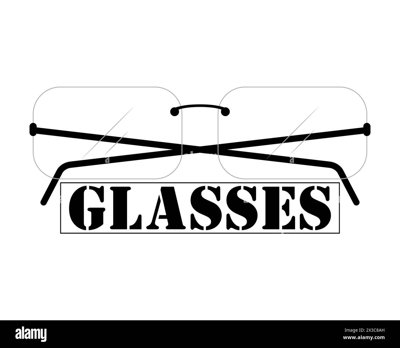 Glasses rimless with transparent lenses. Vector logo. Illustration on ...