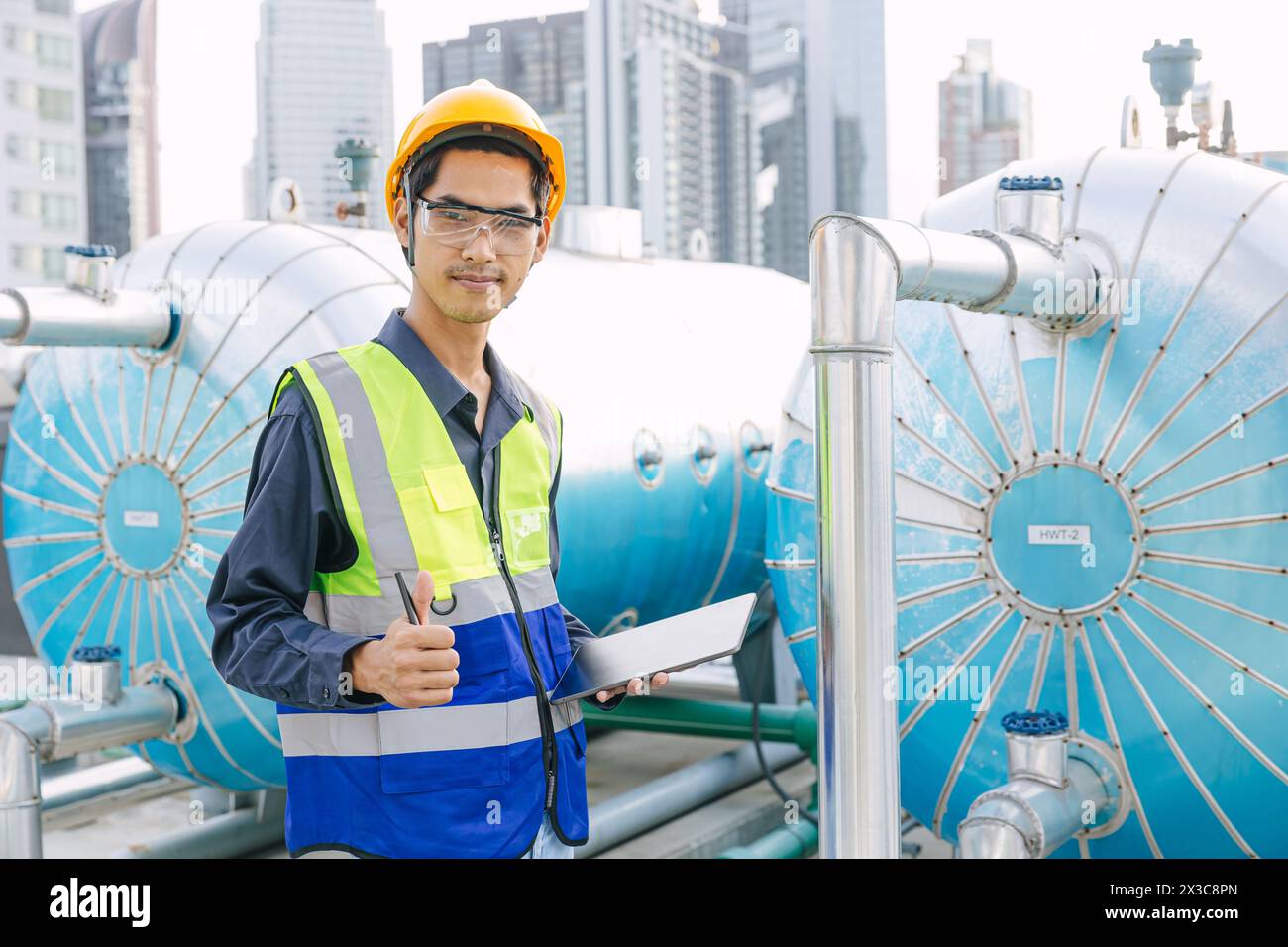 portrait gas pipe engineer worker on site service working maintenance ...