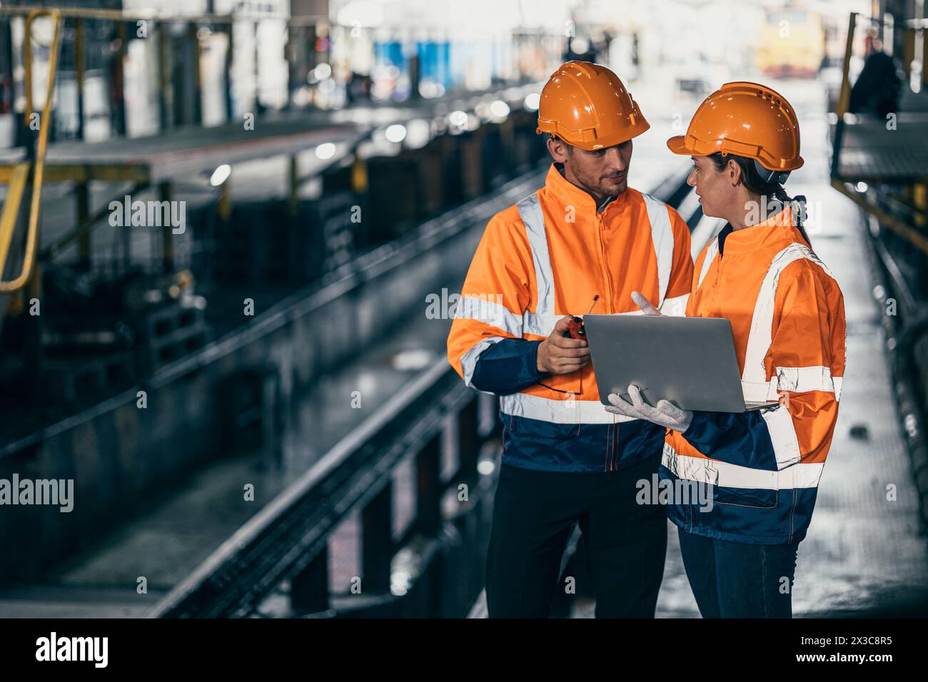 Engineer train engine service team man and women working together at ...