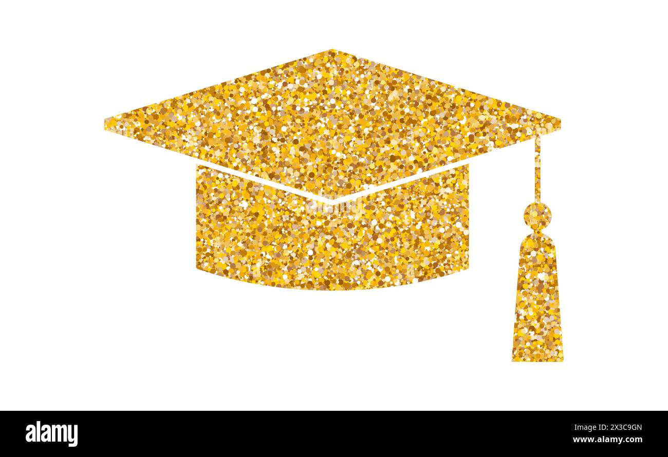 Graduation hat glitter logo. Graduate cap flat sparkling luxury gold ...