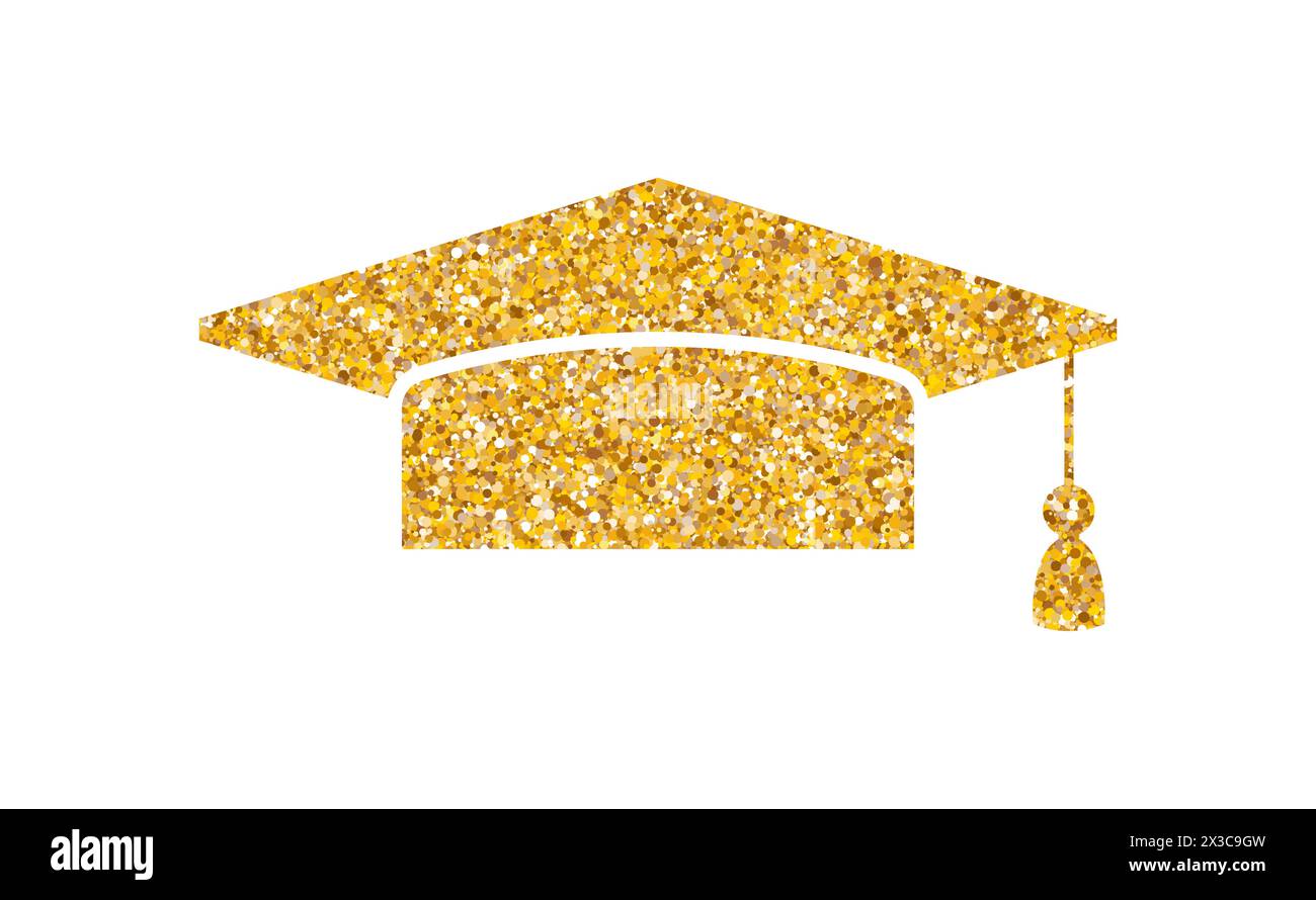 Graduation hat glitter logo. Graduate cap flat sparkling luxury gold ...