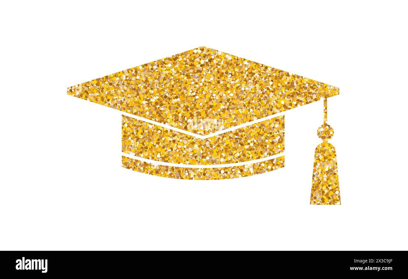 Graduation hat glitter logo. Graduate cap flat sparkling luxury gold ...