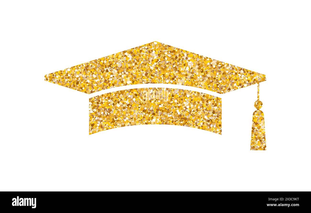 Graduation hat glitter logo. Graduate cap flat sparkling luxury gold ...