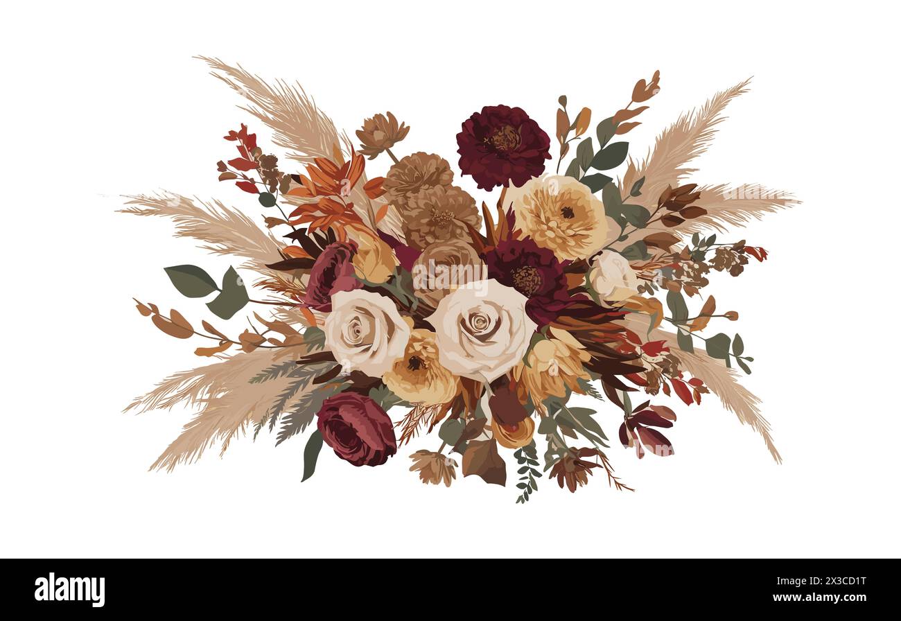 Boho chic bouquet with in autumn color palette Stock Vector Image & Art ...