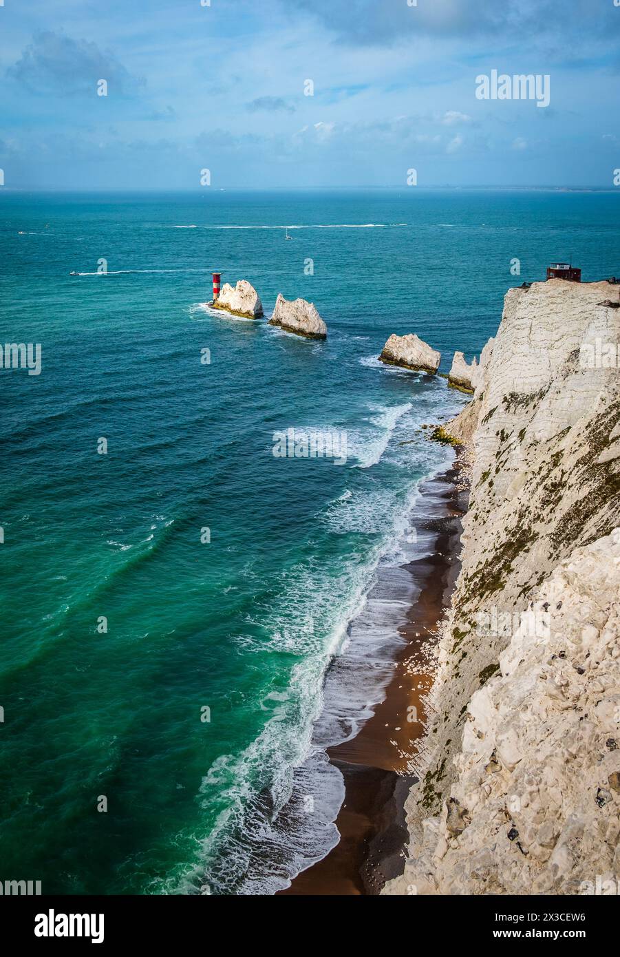 Vertical view with Isle of Wight Needles Stock Photo - Alamy