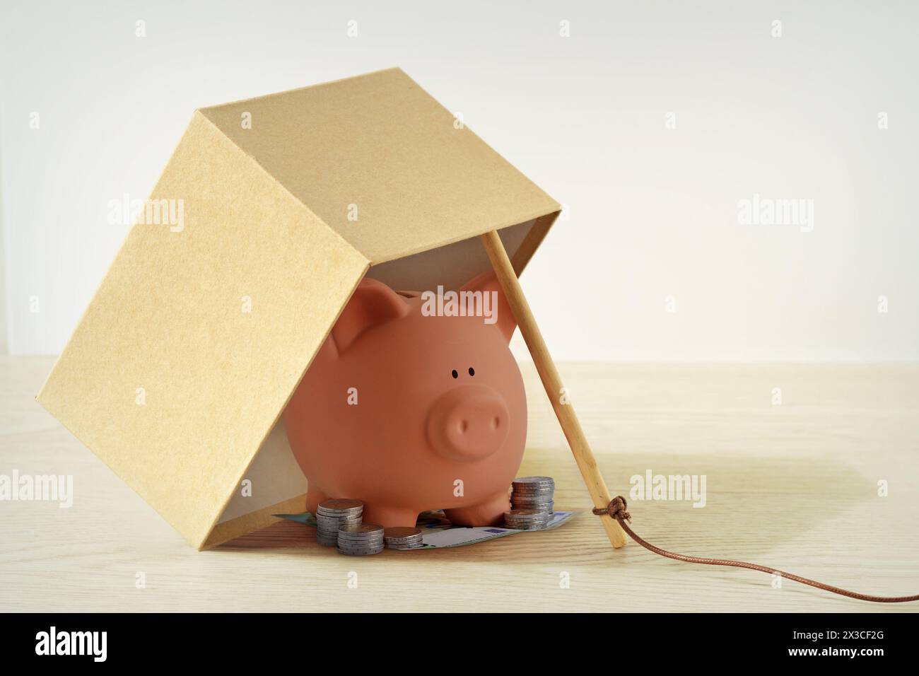 Piggy bank in box trap - Financial scam traps concept Stock Photo - Alamy
