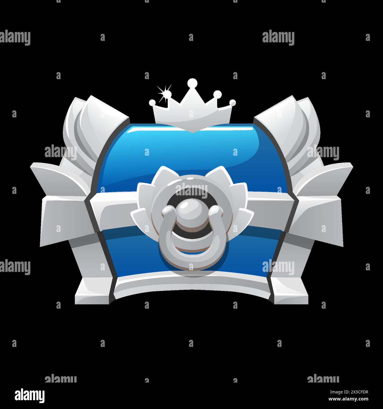 Silver and blue treasure chest illustration, vector pirate box. Game ...