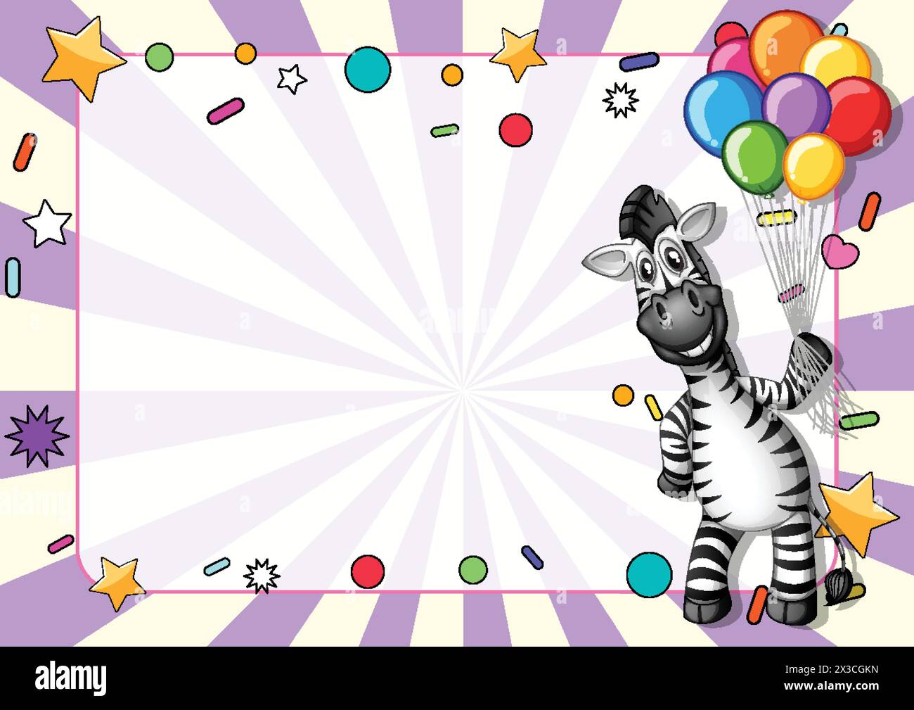 Cartoon zebra with balloons on a festive background Stock Vector Image ...