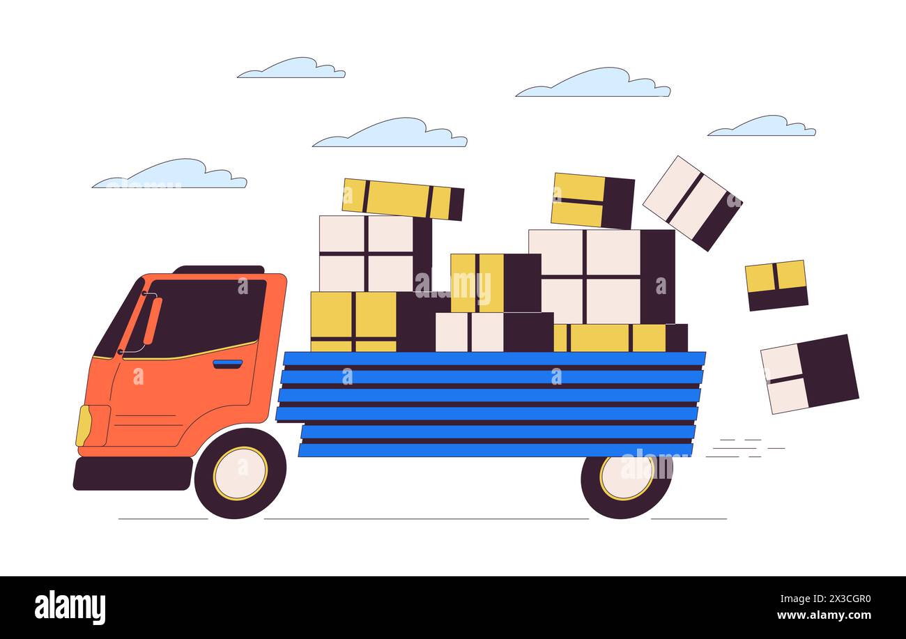 Losing packages while delivering line cartoon flat illustration Stock ...