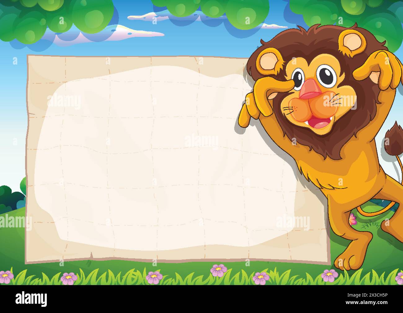 Cartoon lion beside a large empty sign Stock Vector Image & Art - Alamy