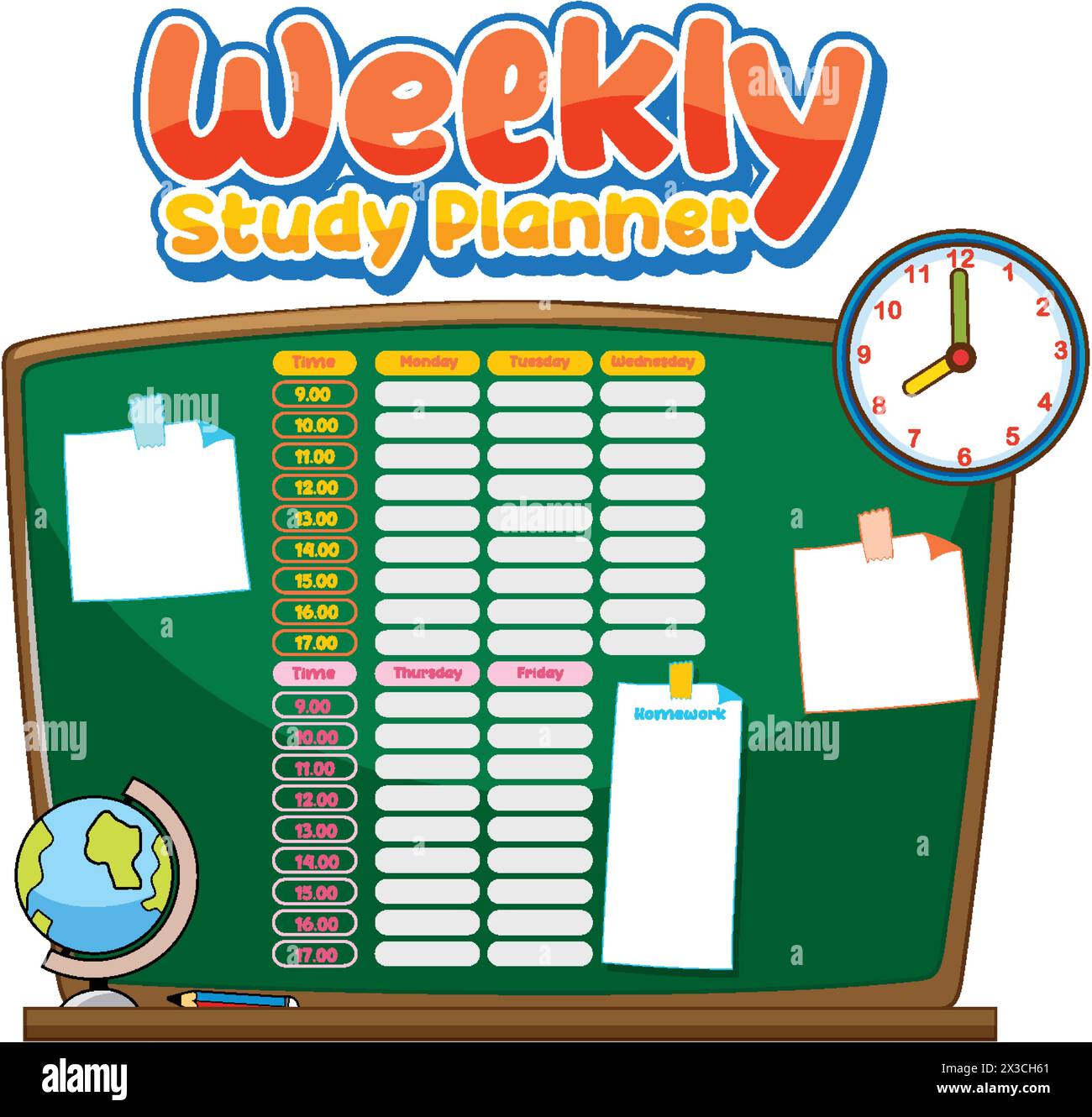 Vector illustration of a vibrant study schedule board Stock Vector ...
