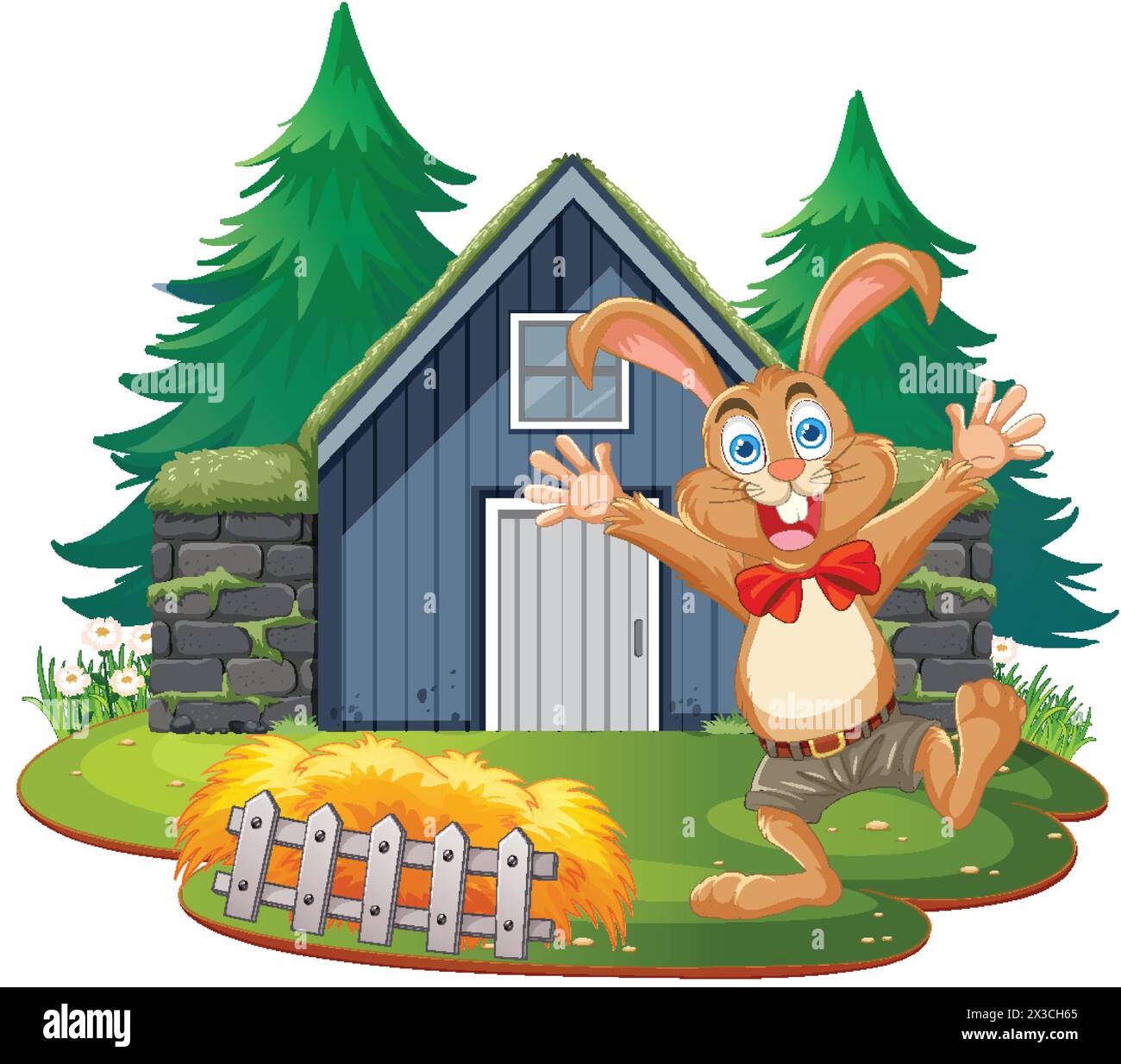 Happy cartoon rabbit in front of a small house Stock Vector Image & Art ...