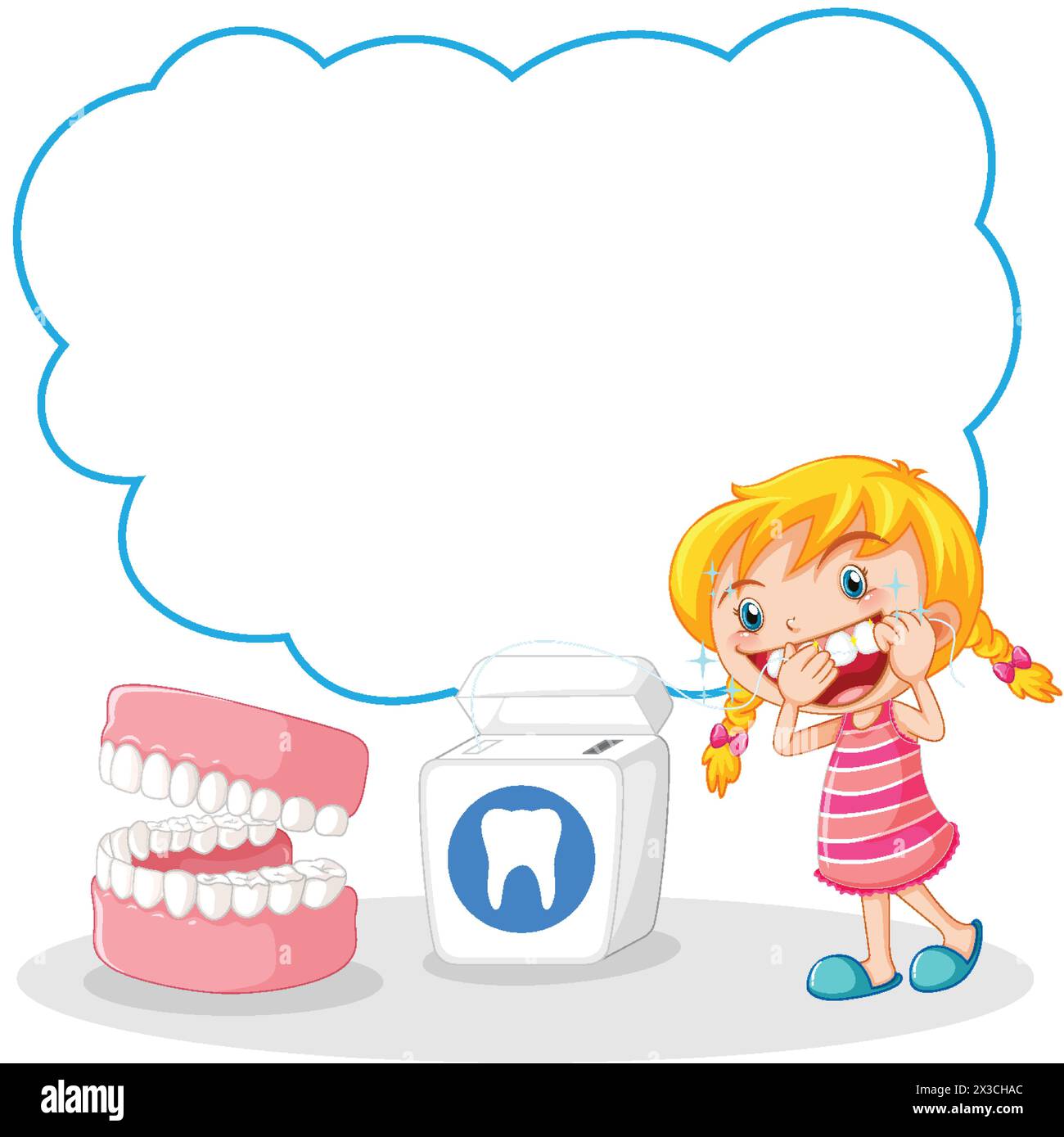 Cartoon girl with dental floss and model teeth Stock Vector Image & Art ...