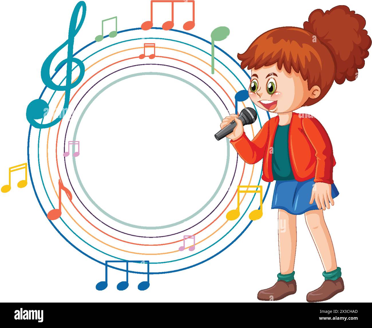 Cartoon girl singing into a microphone with notes Stock Vector Image ...