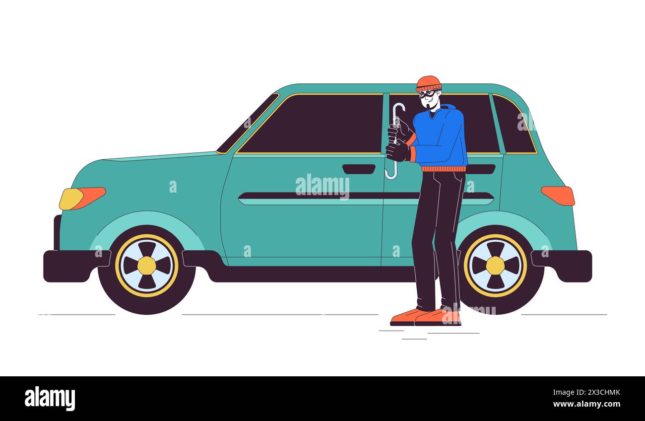 Thief breaking into car line cartoon flat illustration Stock Vector ...