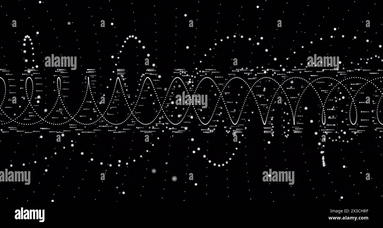 Image of network of connections and dna strand on black background ...