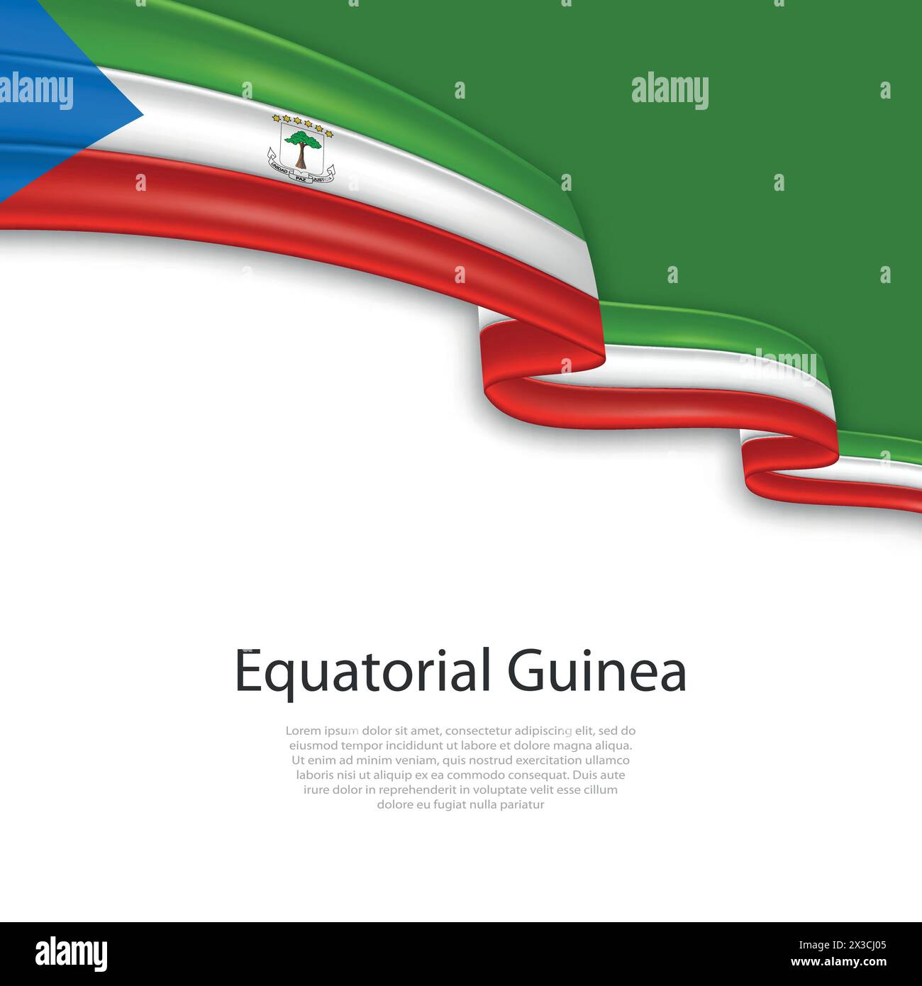 Waving ribbon with flag of Equatorial Guinea. Template for independence ...