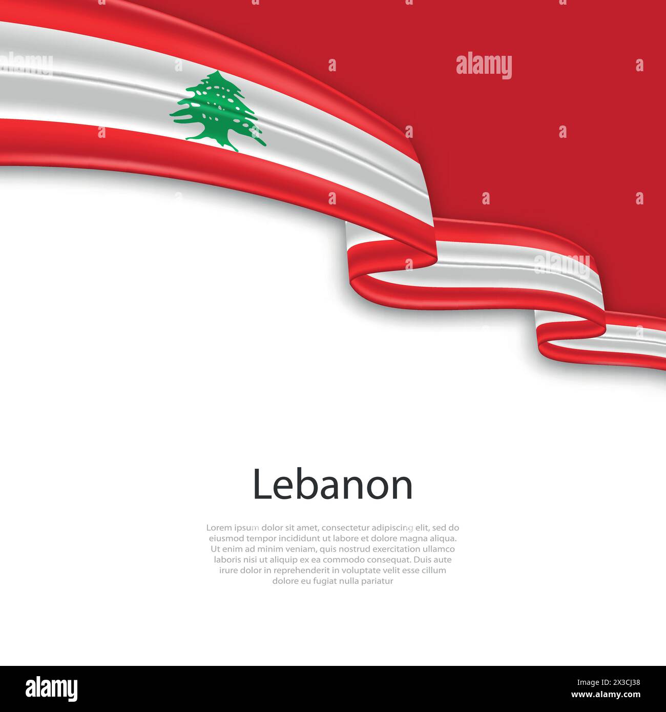 Waving ribbon with flag of Lebanon. Template for independence day ...