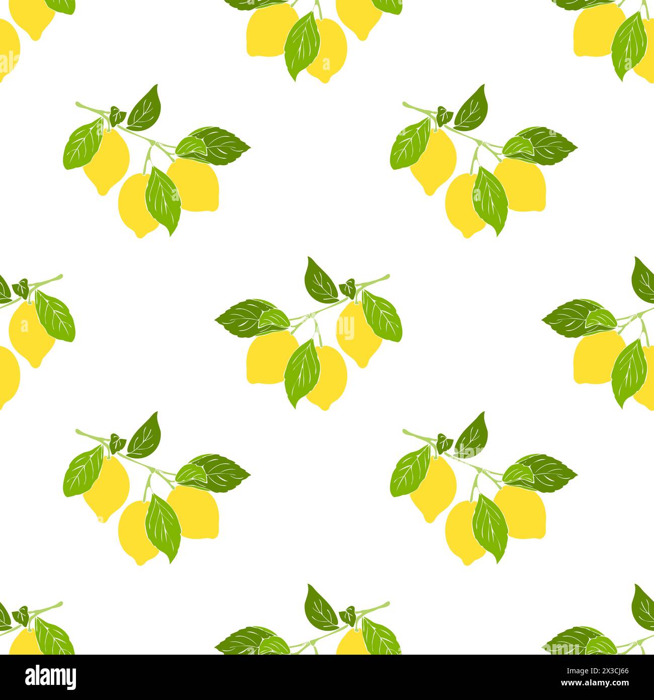 Lemones branch pattern with yellow fruits citrus, hand drawn sketch no contour, white background ...