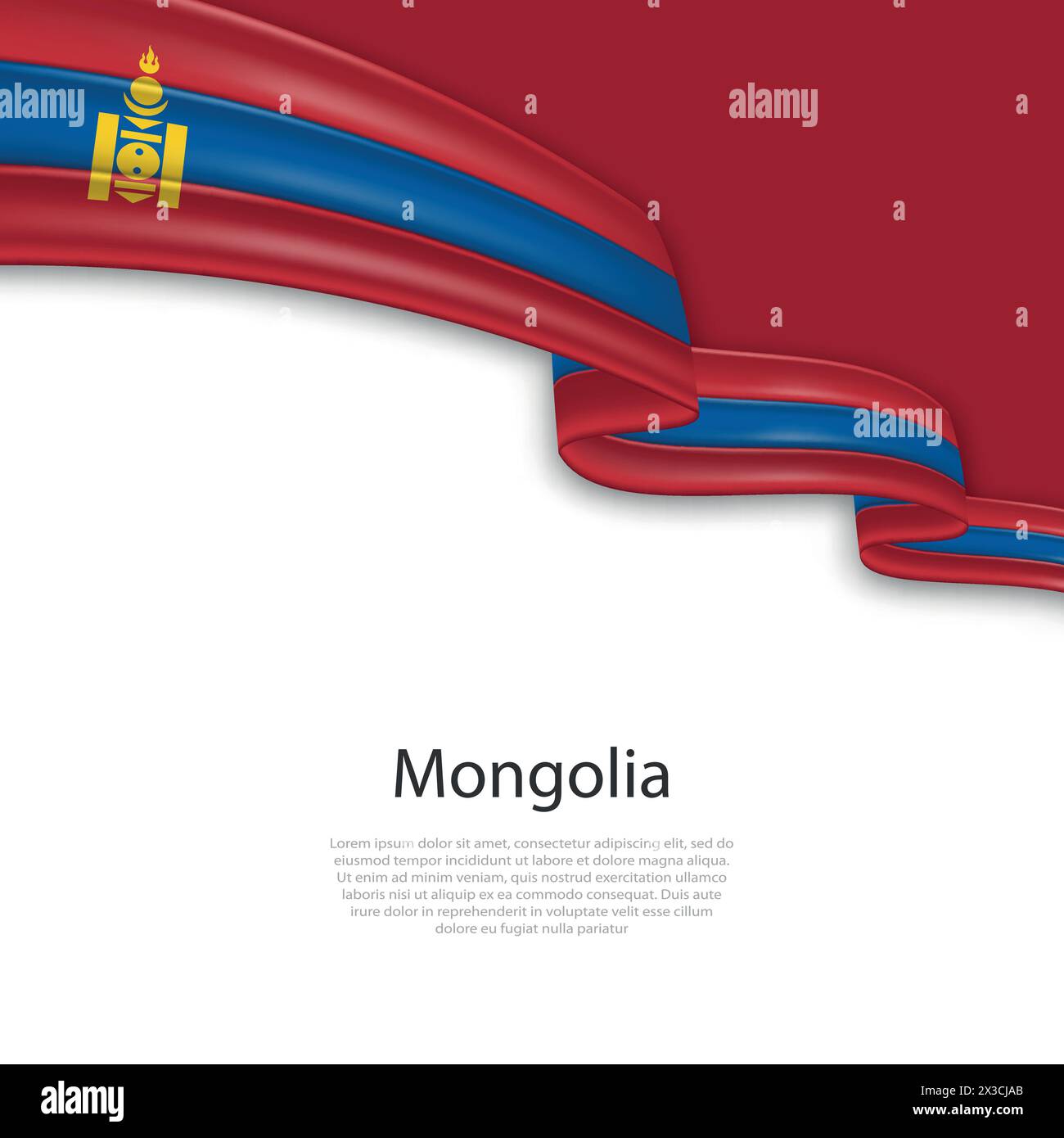Waving ribbon with flag of Mongolia. Template for independence day ...
