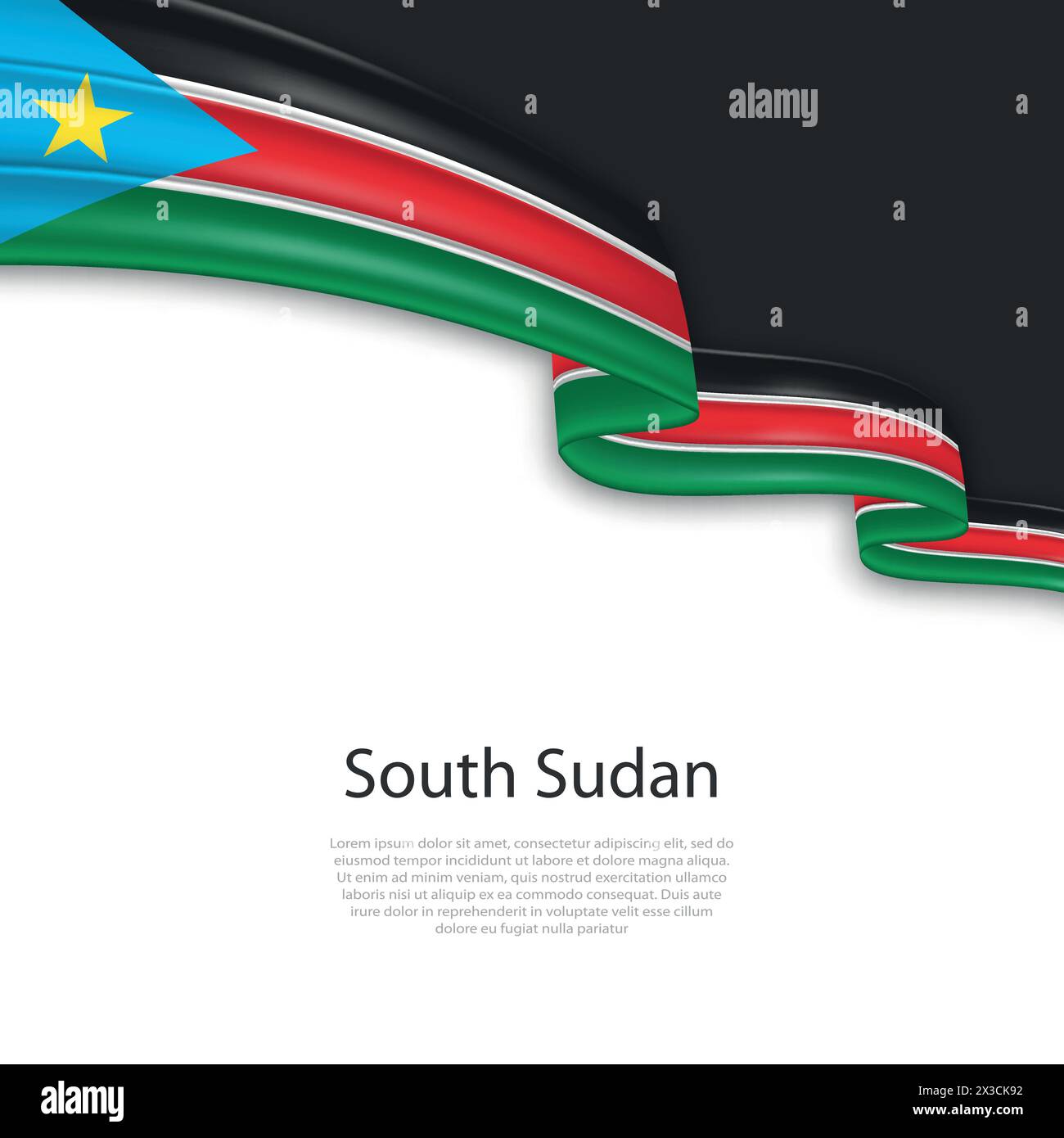 Waving ribbon with flag of South Sudan. Template for independence day ...