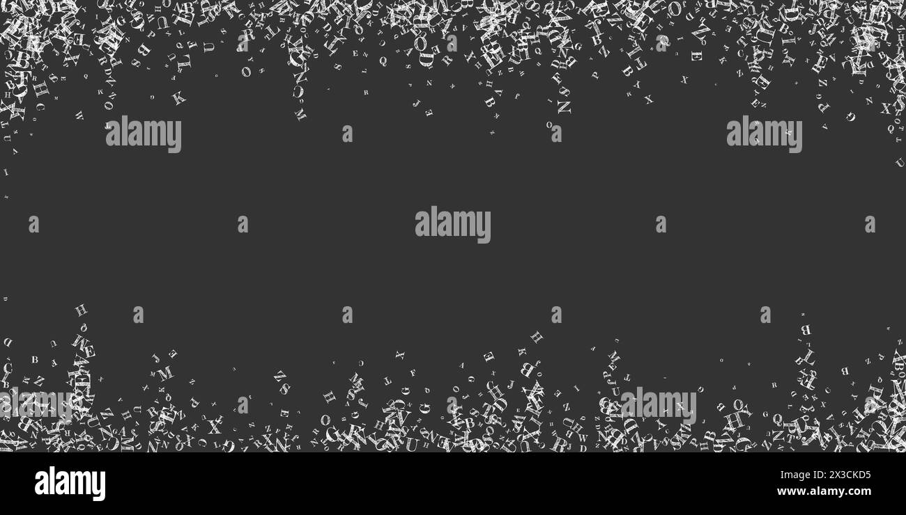 Falling letters of English language. White chalk characters of Latin ...