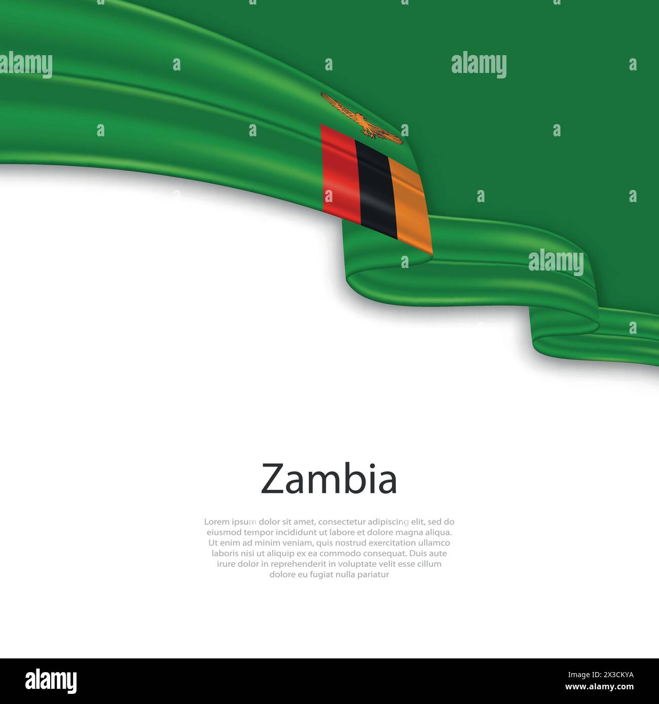 Waving ribbon with flag of Zambia. Template for independence day poster ...