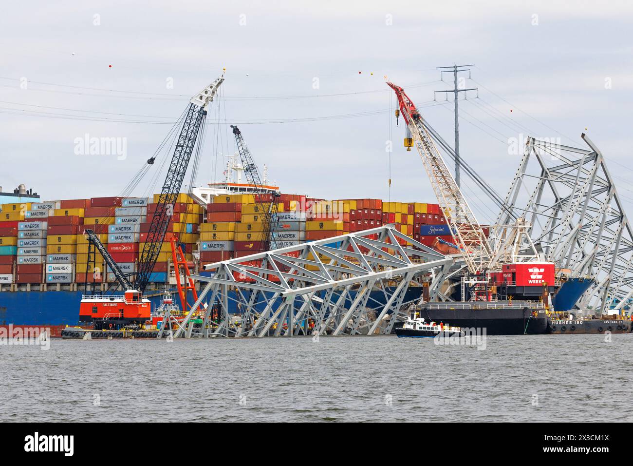 The wreck of the Dali container ship and the Francis Scott Key Bridge ...