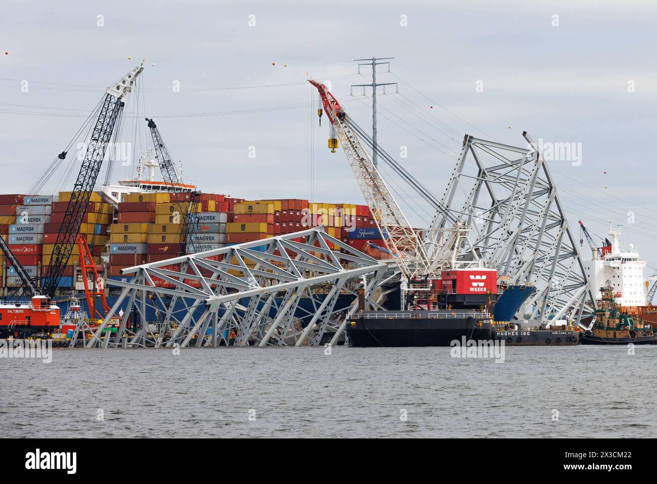 The wreck of the Dali container ship and the Francis Scott Key Bridge ...